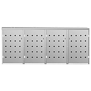 vidaXL Quadruple Wheelie Bin Shed 63.4 gal Waste Container Enclosure Cover Garbage Trash Bin Box Home Garden Household Supply Stainless Steel