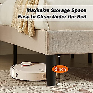 VECELO Full Upholstered Platform Bed Frame,Mattress Foundation with Height Adjustable Tufted Headboard,Strong Wood Slat Support, No Box Spring Needed,Champagne Beige