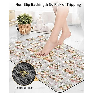 Pumpkin Sunflower Bath Mat for Tub,Non Slip Bathroom Floor Runner Rug Quick Dry & Absorbent Diatomaceous Earth Kitchen Shower Sink Washable Doormat,Thanksgiving Fall Eucalyptus Leaves Lattice 16"x24"