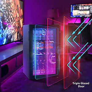 HCK Beverage Fridge, Small Bottle Fridge with Cyberpunk Modern Lighting, Mini Fridge 0-10 °C, Beer Fridge 3.5 cu.ft., For Gaming Room, Party, Black