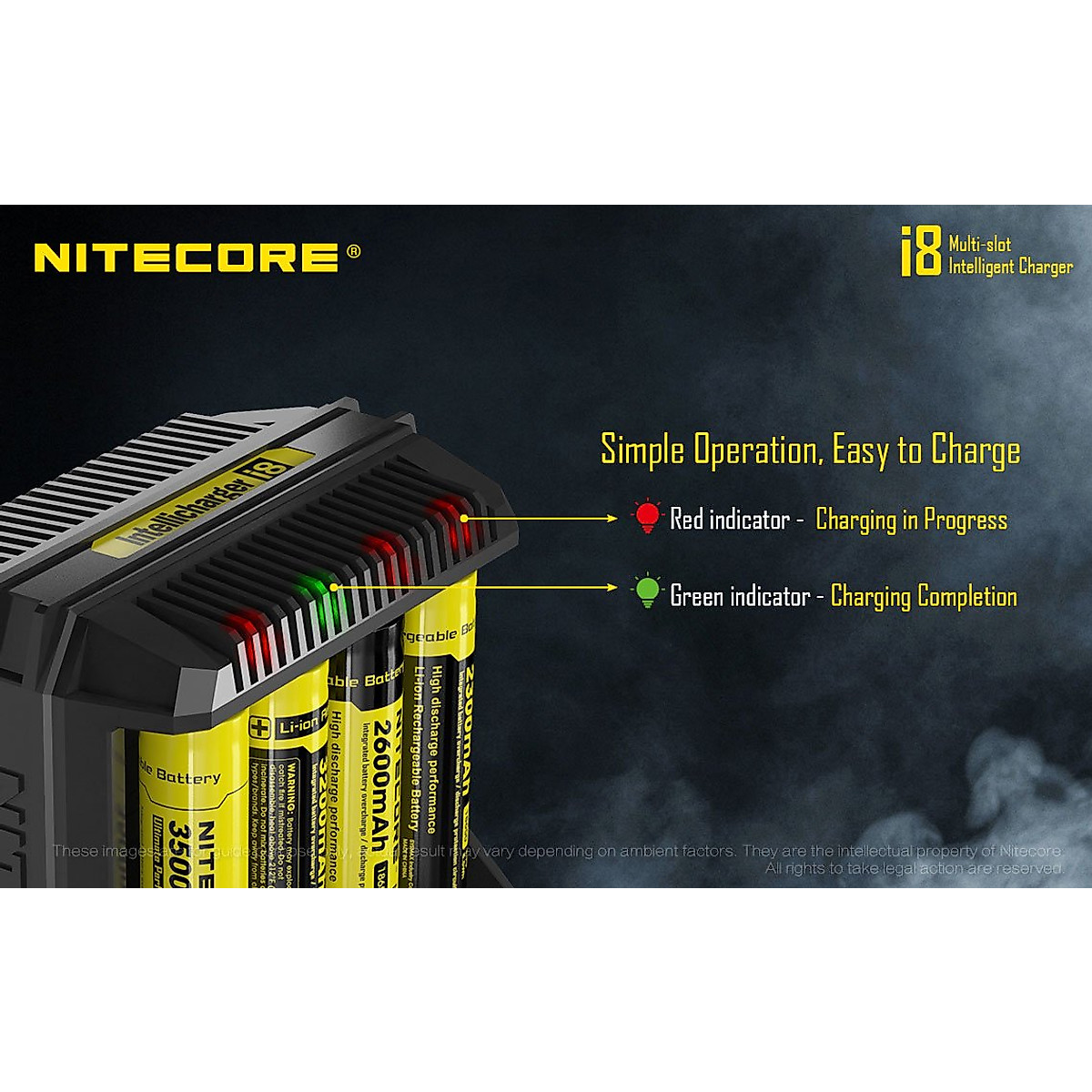 EdisonBright NITECORE i8 Eight Bays Smart Battery Charger for Li-ion/IMR/Ni-MH/Ni-Cd 26650 22650 18650 18490 18350 16340 RCR123 14500 AA AAA AAAA C D USB BBX3 Battery Carry case