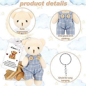 20 Sets Miniature Bear with Clothes Stuffed Plush Bear Decorations, 4.7 Inch Bears Baby Shower Doll Favors Bear Hug Gift Card White Organza Bags for Guest Baby Shower Souvenirs Birthday Party (Blue)