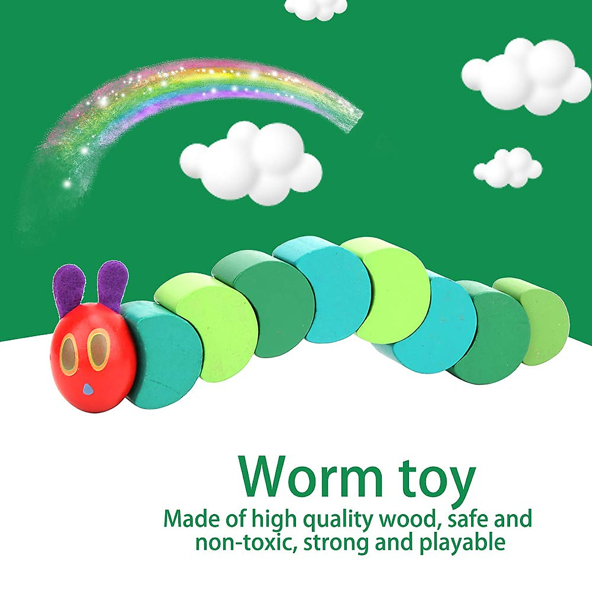5Packs Kids Wooden Wiggly Caterpillar Worm Toys, Sensory Wood Bead Jointed Worm Toys for Children Baby Boys Girls Unisex