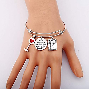 CENWA Book Club Gifts What Happens In The Book Club Stays In The Book Club Bracelet Book Lady Book Lover Gift (Book Club Br)