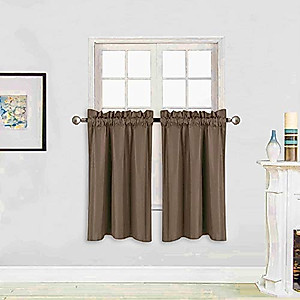 Better Home Style 100% Blackout 2 Tiers Window Curtain Insulated Drapes Short Panels for Kitchen Bathroom Basement RV Camper or Any Small Window M3036 (Brown/Coffee, 2 Panels 28" W X 36" L Each)