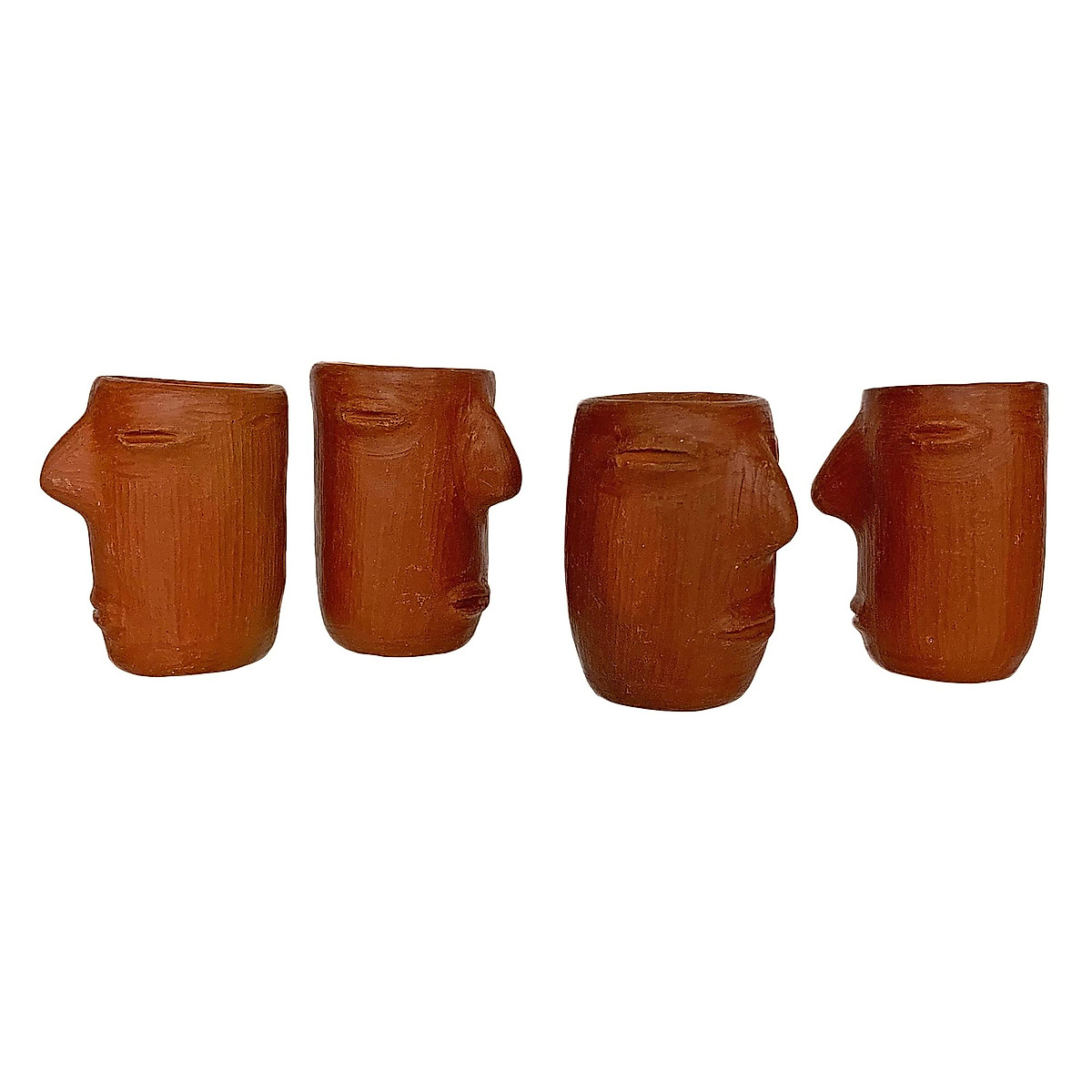 The Curated Pantry Red Clay Mezcal Face Cups | Tequila Shooters Shot Glasses Copitas - Handmade in Oaxaca, Mexico (Pack of 4)