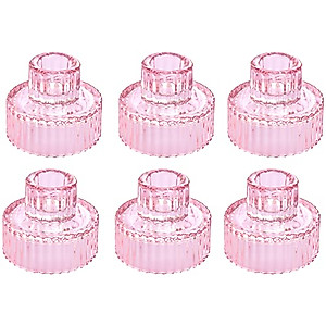 Vixdonos Pink Candle Holders Set of 6 Glass Tealight Candle Holders for Table Centerpieces and Wedding Decor(L)