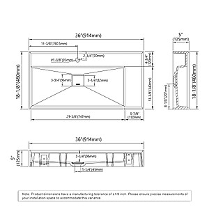 Dowell Wall Mounted Bathroom Sink Rectangular Bowl Stone Resin Sink ADA Compliant Vessel Sink Non-overflow & Single Faucet Hole Floating Sink Perfect for Every Bathroom - Single Bowl - 36" x 18"