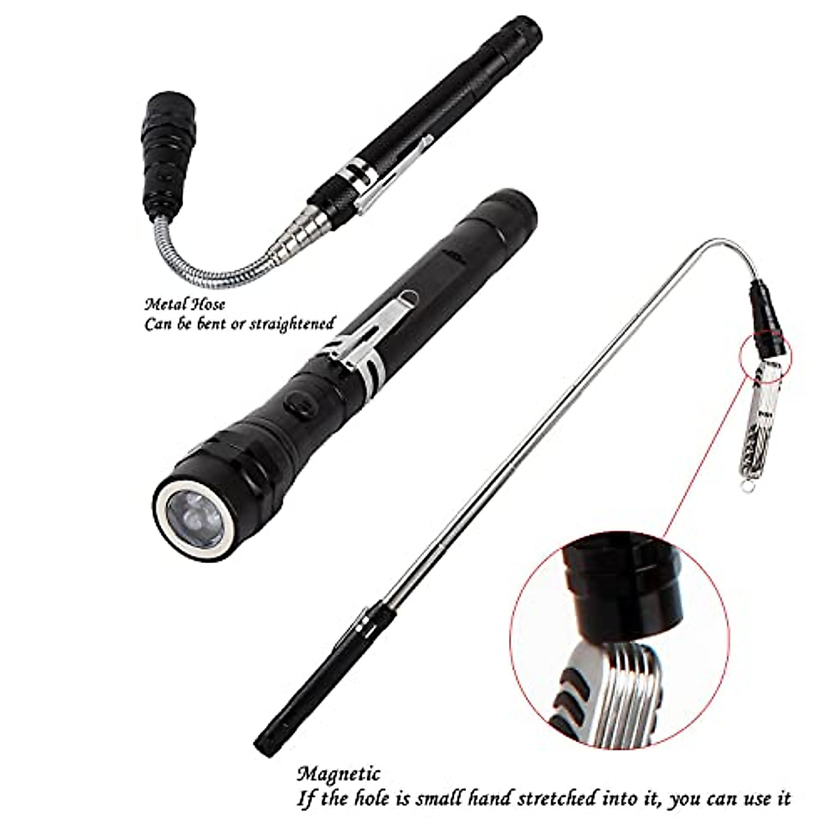 TTSLVS Gifts for Dad&Men Fathers Day,Magnetic Pickup Tool with LED, Telescoping Magnet Flashlight Pickup Stick Cool adget,Thanksgiving Day Christmas Stocking Stuffers Gift for Husband Boyfriend,Black