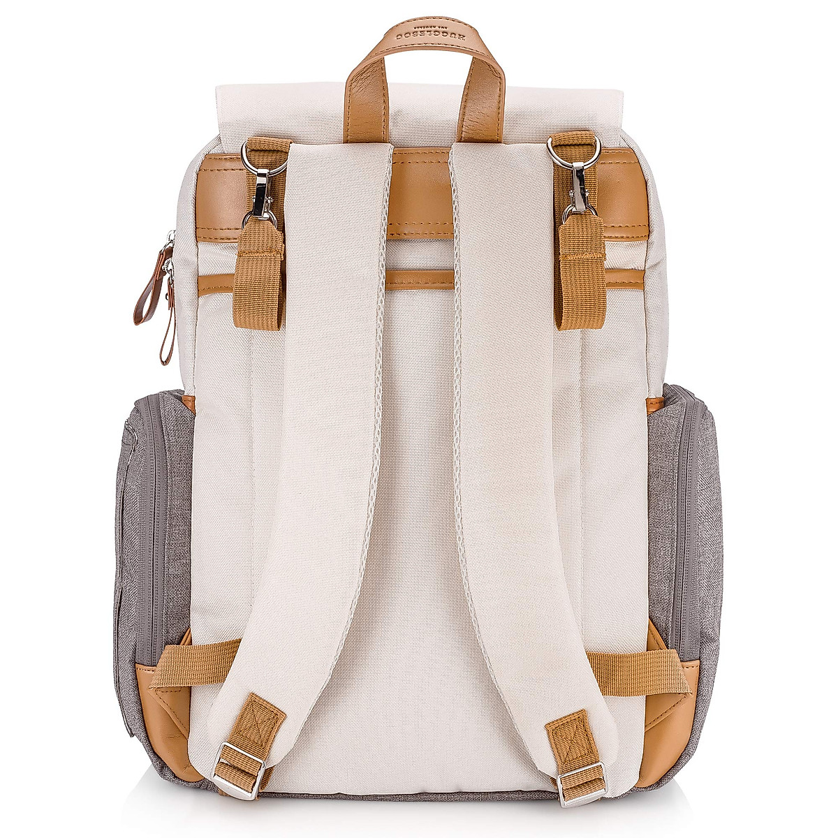 Huggleboo Diaper Backpack - Waterproof Canvas Baby Bag with Wipes Pocket Stroller Straps Changing Pad and Laptop Pocket - Unisex Maternity Travel Nappy Bag for Moms Dads Boys and Girls - Beige/Grey