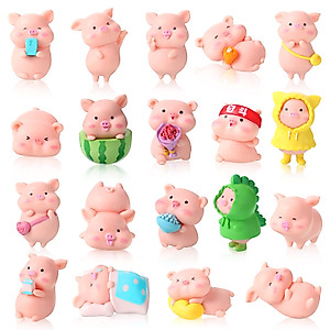 19 Pcs Miniature Figurines Toys Figure Animal Toys Set Cute Figurine Cake Toppers Mini Garden Miniature Figurines Landscape Decor for Home Desk Party Decorations (PVC,Pig)