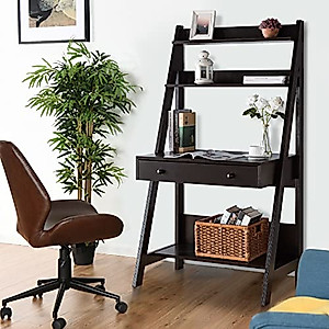 Benzara Contemporary Style Ladder Home Office Desk with 3 Open Shelves and 1 Drawer, Brown