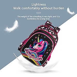 Tanou 2022 Kids Backpacks for Girls, 16'' Lightweight Breathable School Backpack, Cute Bookbags with Reflective Strip for Children 5-12 Years, Black Unicorn