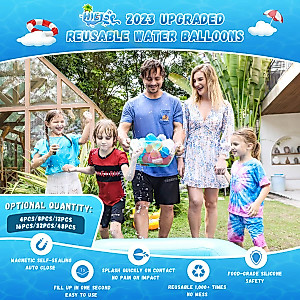 Hiliop 16PCS Reusable Water Balloons for Kids Adults, Silicone Refillable Water Balloons Self Sealing Water Balloons Quick Fill with Magnetic & Mesh Bag