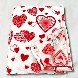 Valentine Throw Blanket: Boho Hearts with Modern Contemporary and Traditional Designed Red and White Hearts, Microfiber Fleece Velour, Accent for Couch Sofa Chair Bed or Dorm (Boho Hearts)