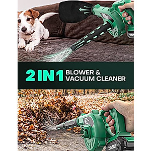 KIMO Cordless Leaf Blower & Vacuum, 2-IN-1 20V Leaf Blower Cordless with Battery and Charger, 150CFM Lightweight Mini Cordless Leaf Vacuum, Handheld Electric Blowers for Lawn Care /Dust/Pet Hair