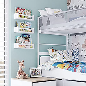 Wallniture Madrid Floating Shelves Wall Bookshelves, Wood White Bookshelf for Kids Books, Picture Frames, Nursery Wall Decor Set of 3