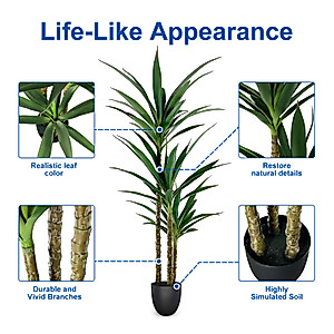 Lambye Artificial Tree, 4.6 Feet Agave Plant with 3 Heads in Plastic Pot, Potted Fake Greenery for Home, Office, Indoor and Outdoor Modern Decoration(2 Pack)