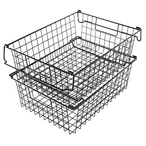 Home-Complete Nesting Storage Bins Stackable Wire Baskets, Set of 2, Large, Black, 2 Each