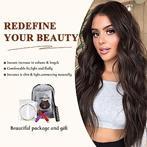 Vigorous 4PCS Clip in Hair Extensions Dark Brown Hair Extensions Long Wavy Clip Extension Synthetic Fiber Hairpieces Fluffy Hair for Women(20 Inch, Dark Brown)