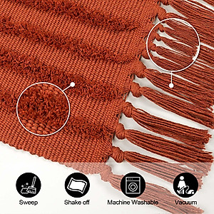 LEEVAN Washable Kitchen Rug 2'x4.3', Boho Hand-Woven Entryway Rug, Terracotta Rainbow Bedroom Rug with Tassels, Farmhouse Tufted Bathroom Rugs, Bohemian Rugs for Bedside/Laundry/Nursery