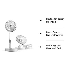NEXAIR Premium Foldable Fan, 4 Speed Portable Fan with Adjustable Height 14” – 39.5 in, Rechargeable Folding Fan For Home And Office, Quiet Floor Fan For Bedroom, Battery Operated Fan For Travel