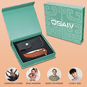 osaiv Pocket Folding Wood Knife Set, Speed Safe Opening EDC Tactical Foldable Knives with Lock, Small Sharp Camping Survival Hiking Knife, Ideal Gift for Men Women-Wood Color Handle