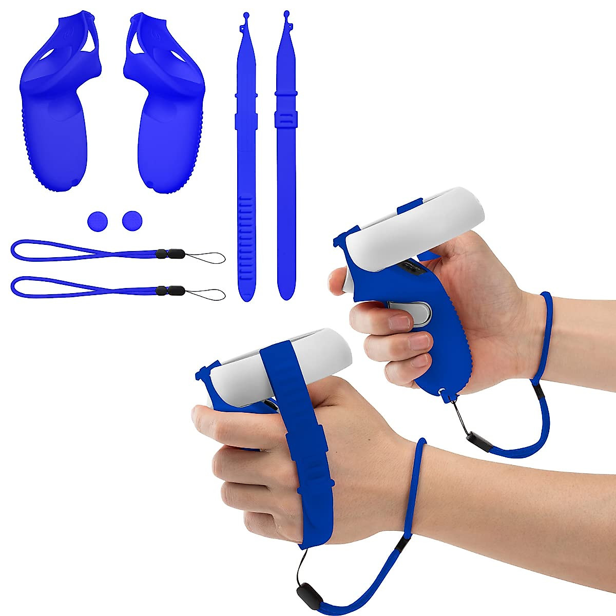 2021 Newest Soft Silicone Controller Skin Grip Cover Protector for Oculus Quest 2 with Paddy Backhand Strap No More Controllers Flying Out - Quest 2 Accessories by X-super Home (Quest 2, Blue)