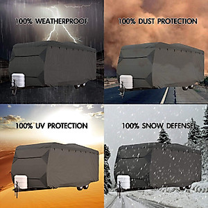 Waterproof Superior RV Motorhome Travel Trailer/Toy Hauler Cover Fits Length 14'-16' Feet Travel Trailer Camper Zippered Panels Allow Access to The Door, Engine, Side Storage Areas, and Ramp Door