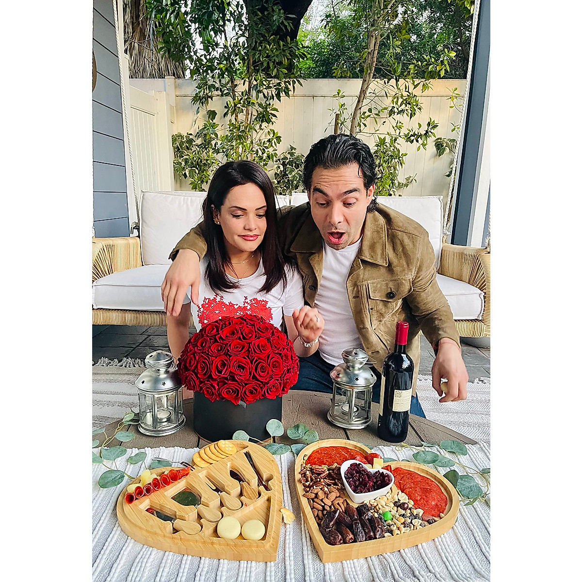 Bamboo Heart Charcuterie Board Set with knife set – Cheese Tray for Serving Cheese, Crackers, and Appetizers at Parties – Best gift for weddings birthdays valentines, anniversaries, and much more