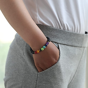 HEDQFM 2pcs Lava Rock 7 Chakra Bracelet Aromatherapy Essential Oil Diffuser Bracelets Couples Yoga Beads Bracelet Lava Stone Stretch Bracelet for Men Women