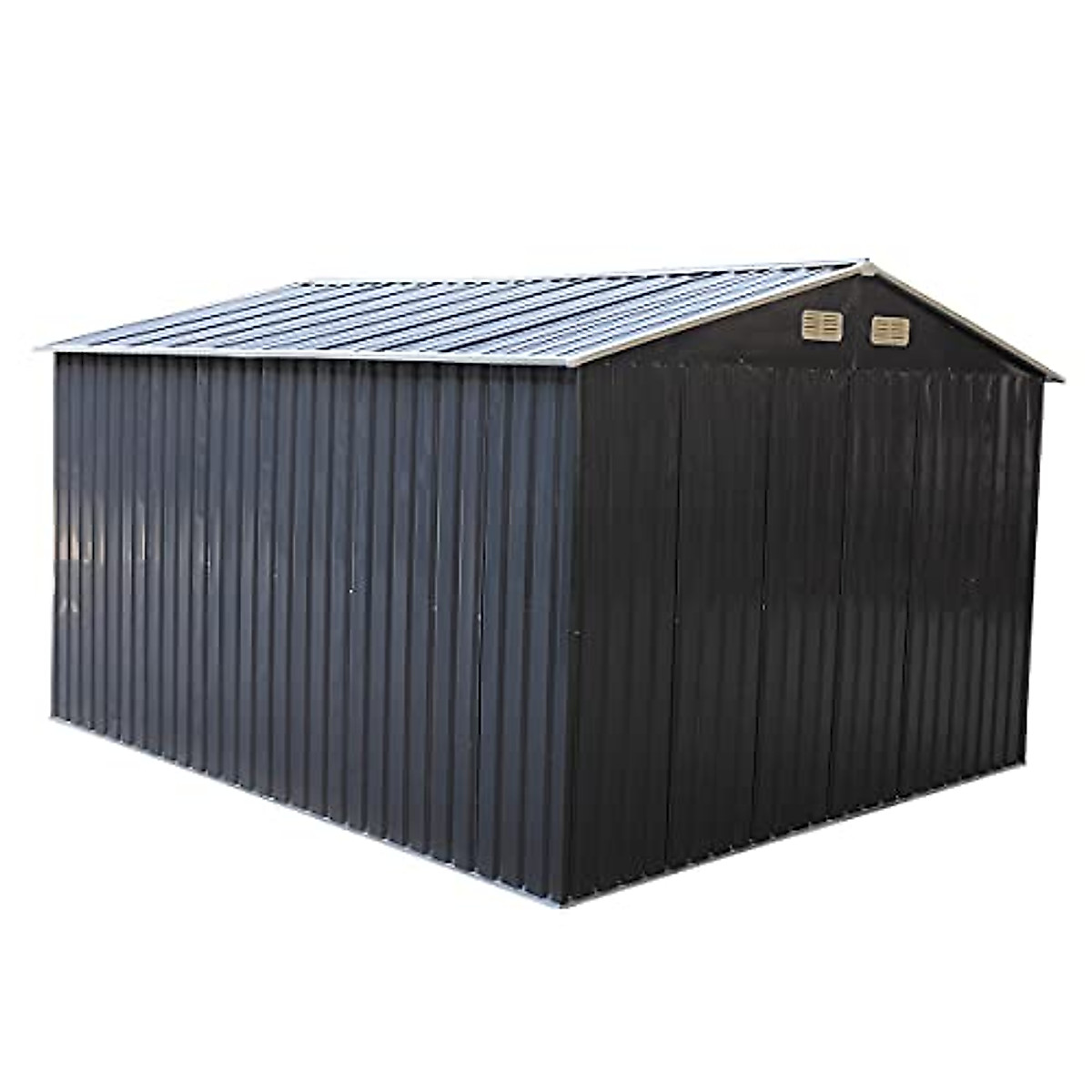 NBTiger 9.1’ x 10.5’ Large Outdoor Storage Shed, Sturdy Utility Tool Lawn Mower Equipment Organizer for Backyard Garden w/Gable Roof, Lockable Sliding Door, Vents, Floor Frame - Dark Grey