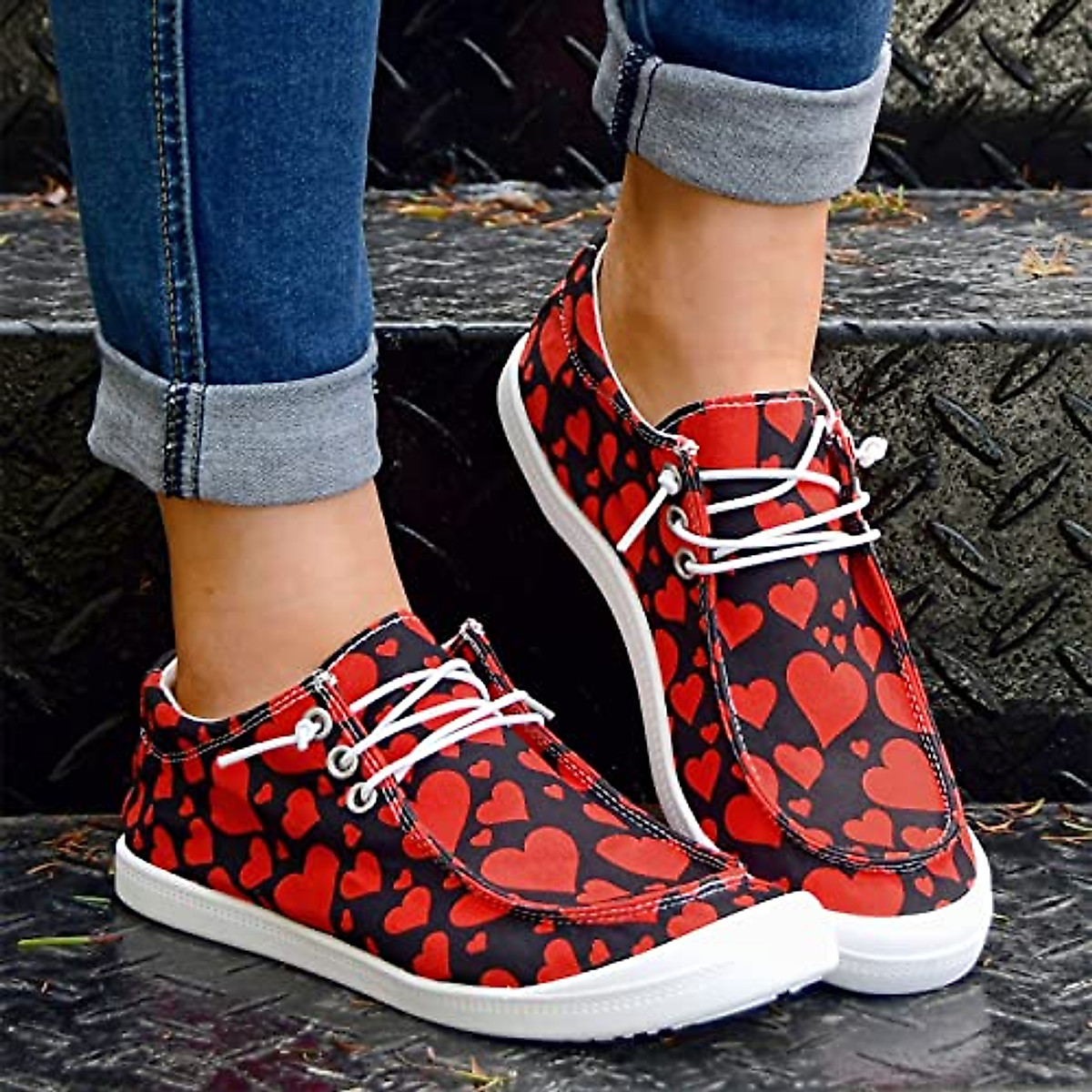Women Shoes Casual Valentine Day Love Printing Sports Shoes Canvas Fashion Casual Shoes Dress Sandals Size 8 Black