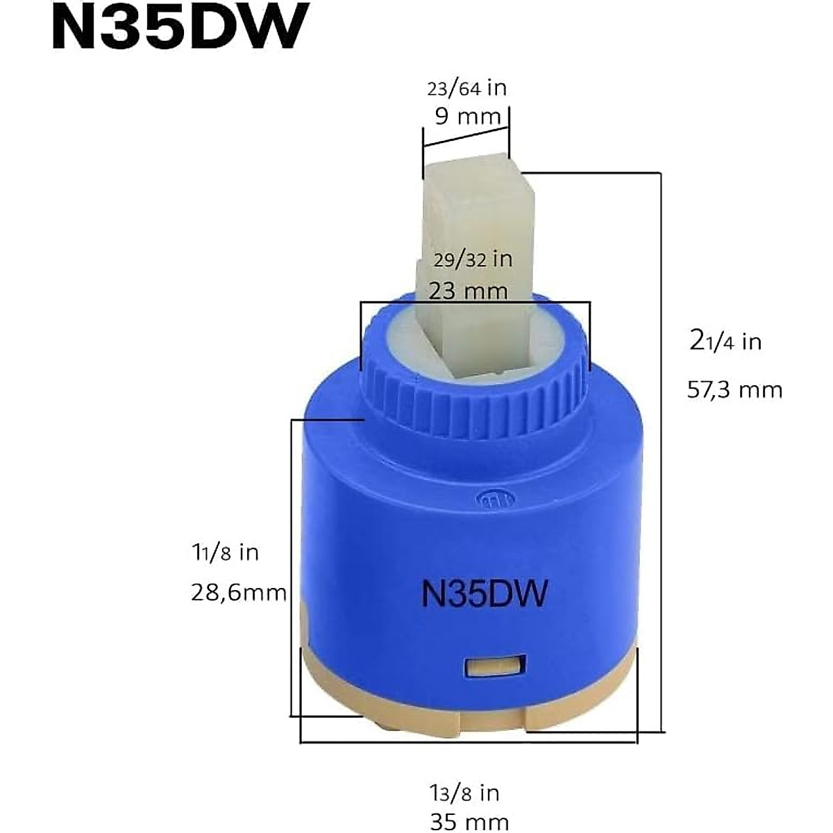 Kolidaer 35mm Faucet Cartridge Replacement, 35mm Diameter, for Single Handle Kitchen/Basin/Shower Faucets, Ceramic Valve, N35DW, CUPC Certified