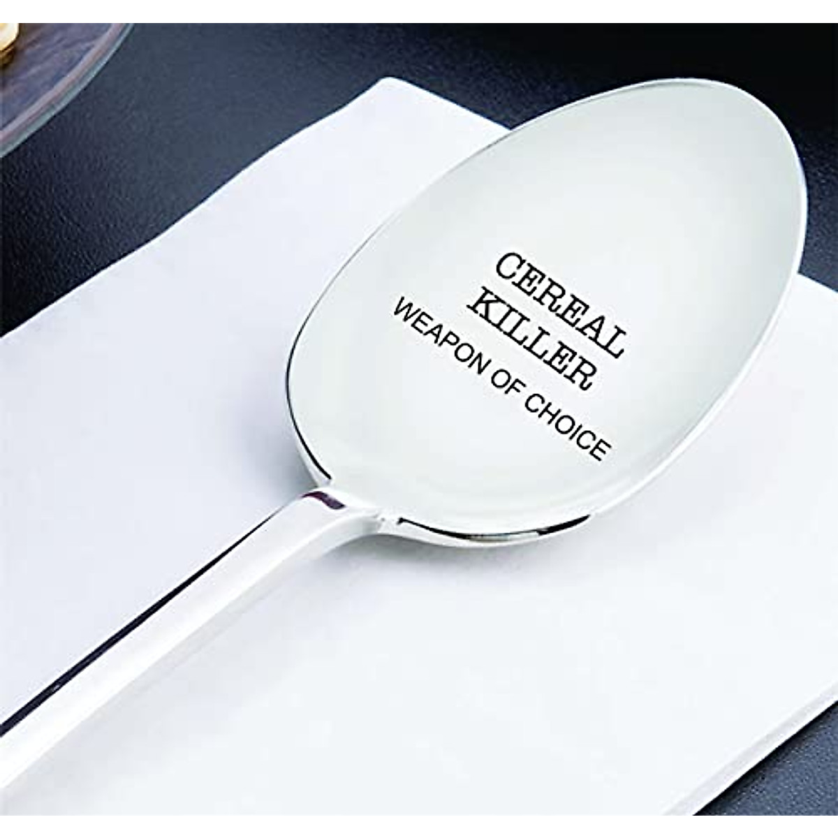 Cereal Killer Weapon of Choice - Engraved Spoon Gift for Kids Friends | Funny Spoon Gift for Mom Dad | Birthday Christmas Thanksgiving Day Gift for Cereal Lovers | Gifts for Teen Girl Boy - 7 inch