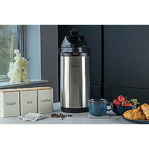 Pioneer Flasks Stainless Steel Airpot Hot Cold Water Tea Coffee Dispenser Conference Event Flask, 5 litres, SS50HC, Silver