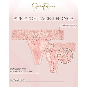 Jessica Simpson Women's Underwear - 5 Pack Stretch Microfiber Lace Thong Panties (S-XL), Size Medium, Black/Black/Animal Blush/Rose/Floral Rose