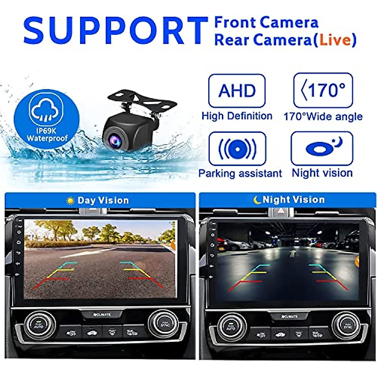 Double Din Touchscreen Car Stereo - Detachable 10 Inch Car Audio Receivers, Floating QLED Car Radio Multimedia Player with Apple CarPlay, Android Auto, Bluetooth, Live Rear View Camera, 5.1 Channel