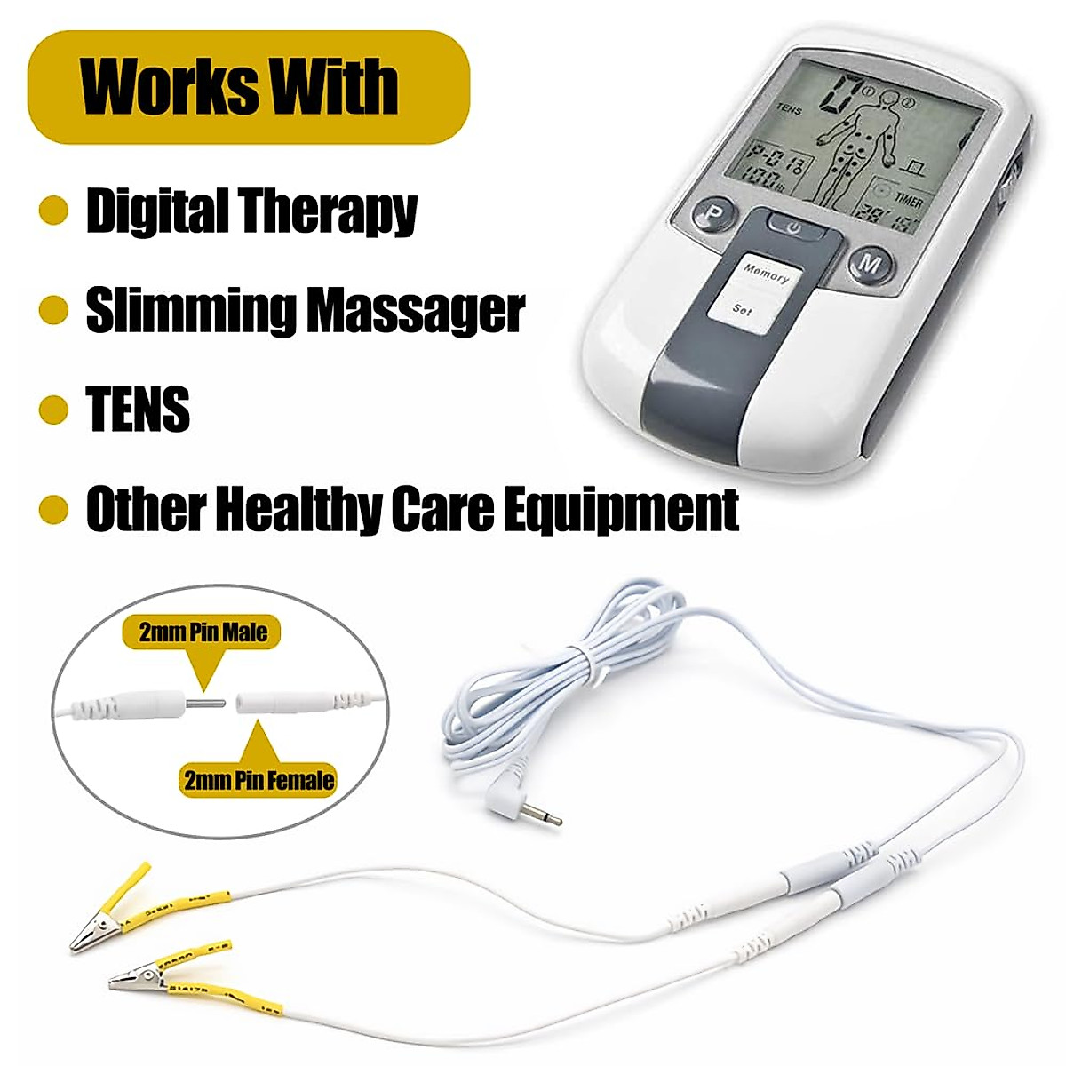 Electrode Wire for Dry Needling Needles - BesCable 20pcs TENS Leading Wires with Alligator Clips for TENS Unit Physiotherapy Machine - 2.0mm Pin Female to Alligator Clip Cable