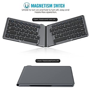 MoKo Foldable Bluetooth Keyboard, Portable Wireless Rechargeable Keyboard, Ultra Slim Ergonomic Folding Keyboard Compatible with iOS, Android and Windows Tablet/Smartphone/Laptop Devices, Silver Gray