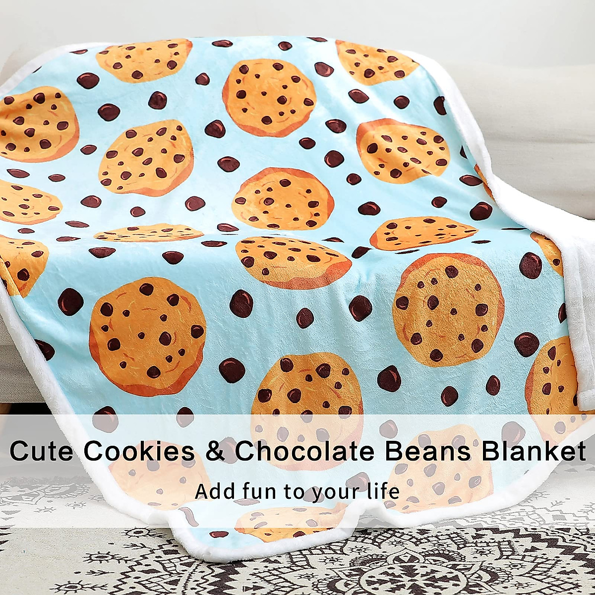 Jurllyshe Cute Cartoon Food Theme Throw Blanket Chocolate Cookies Pattern Fleece Blanket for Boys and Girls Funny Gifts for Kids and Adults (Cookies, 50"x60")