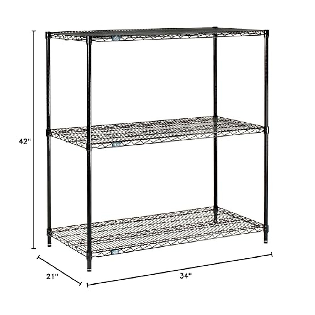 Nexel Black Epoxy, 3 Tier, Wire Shelving Starter Unit, 42"W x 21"D x 34"H