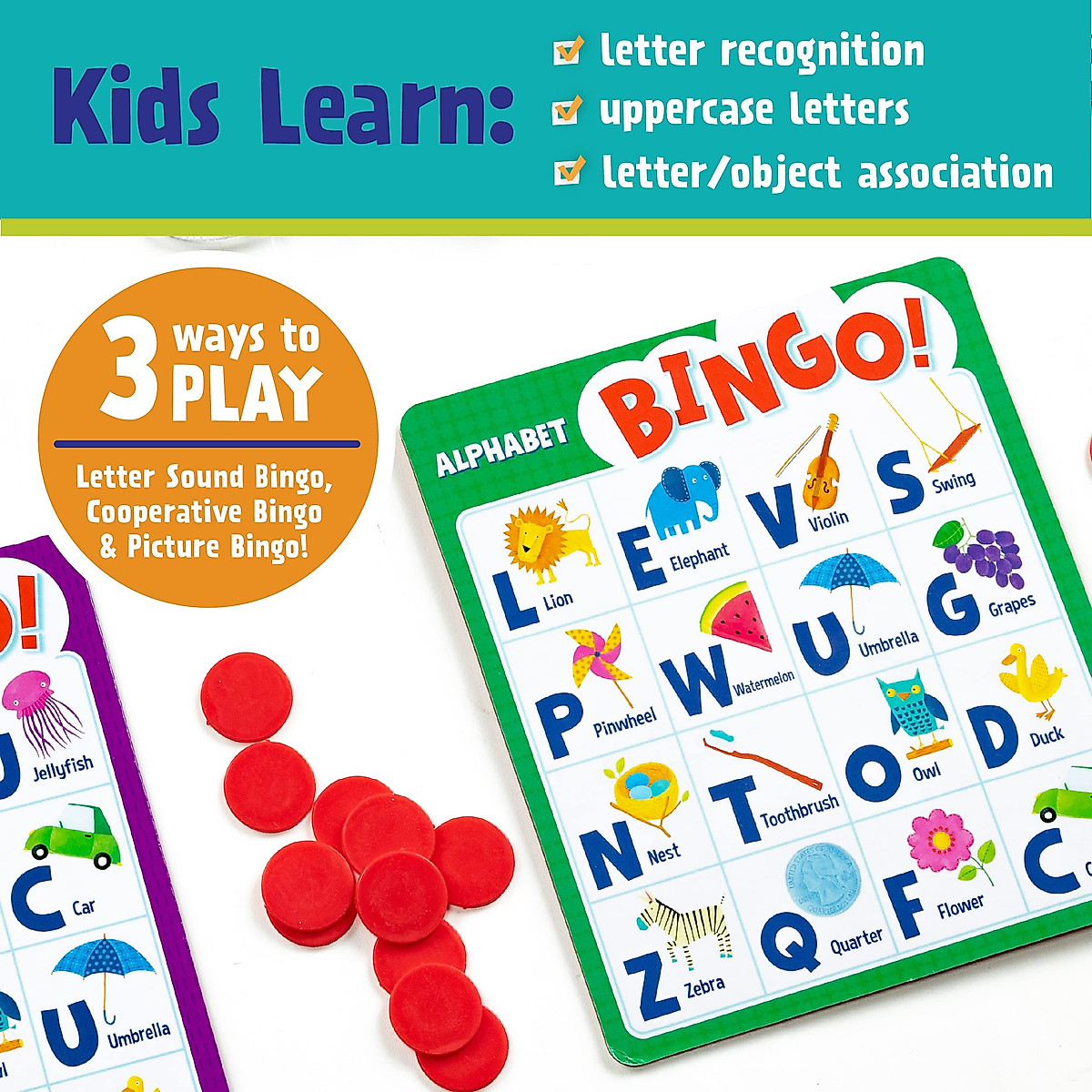 Peaceable Kingdom Alphabet Bingo! Letter Learning Educational Board Game for 2 to 6 Kids Ages 4+