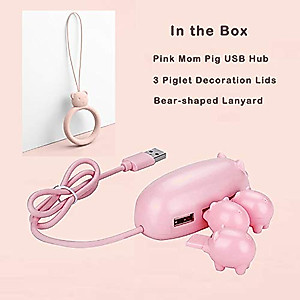 JoyReken Pink Pig USB Hub, 3-Port Cute USB Hub with 3 Piglet Decoration Lids, Perfect Pig Stuff & Gifts for Pig Lovers, USB Splitter for Hard Drives, Mouse, and Keyboard.
