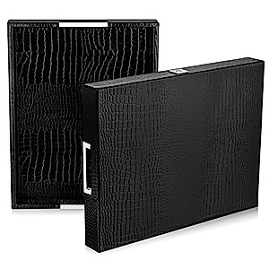 COZY GATHERINGS Leather Decorative Tray Glossy Black Crocodile Alligator with Shiny Metal Handles Storage Serving Trays for Coffee Table, Dinning, Kitchen, Ottoman, Living Room & Modern Home Décor