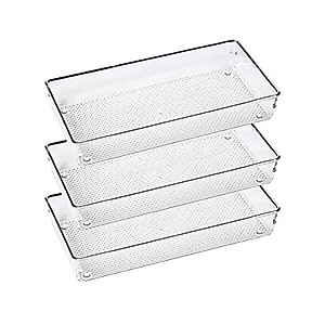 3 Pack Clear Plastic Drawer Organizer Tray Cutlery Utensil Makeups Drawer Organizers 12" X 6"