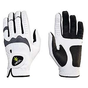 Hirzl Trust Hybrid Golf Gloves Mens Worn on Left Hand (Right Handed Golfer) Super-Strong Kangaroo Leather White / Black X-Large Ultra Grip Mitt