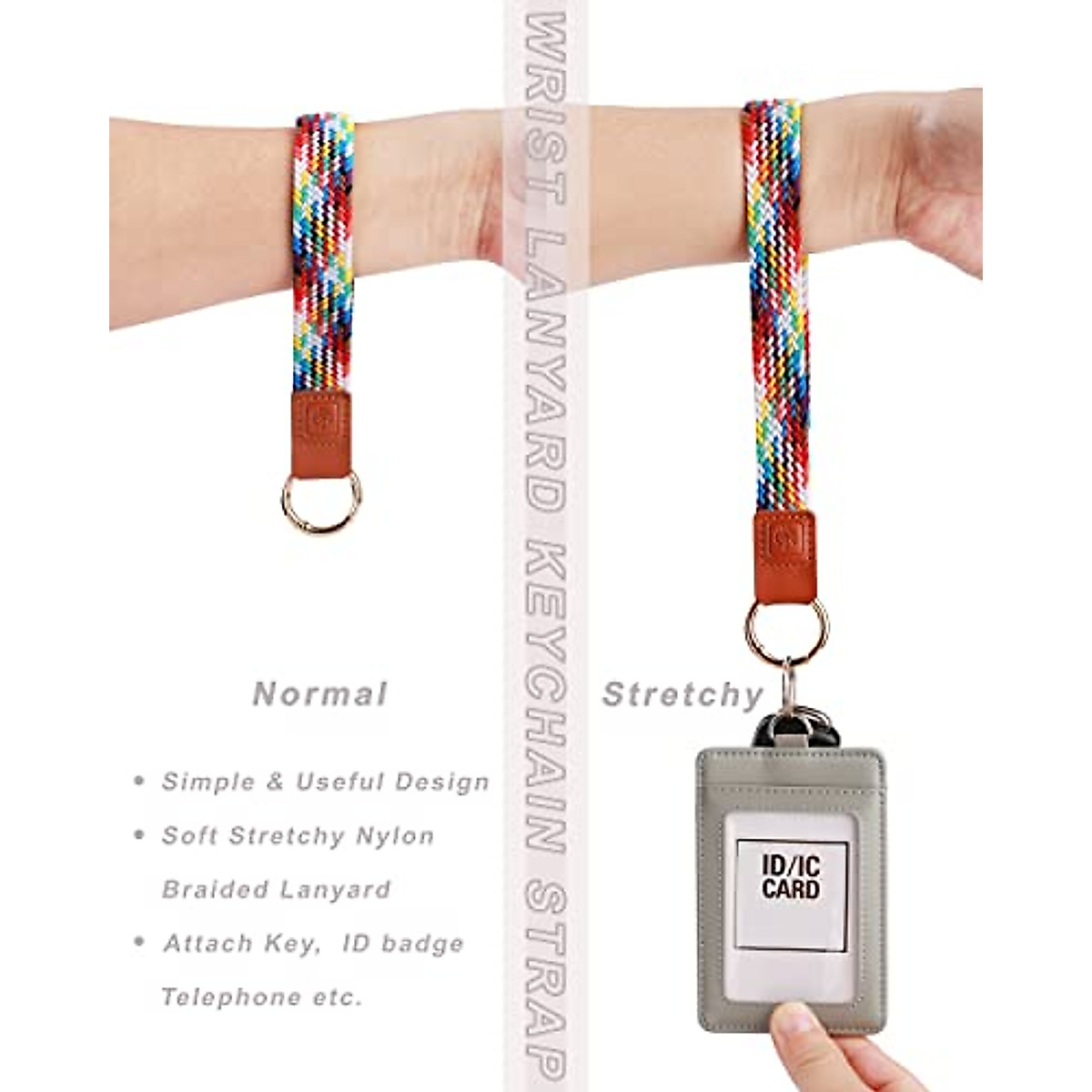 PikPok Mart Wristlet Keychain Lanyard, Stretchy Wrist Lanyard Key Chain Strap, ID Badge Wallet Holder