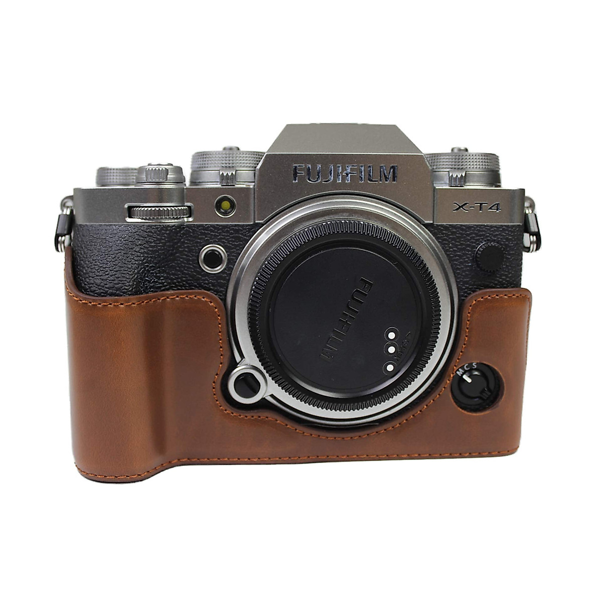X-T4 Case, BolinUS Handmade PU Leather Half Camera Case Bag Cover Bottom Opening Version for Fujifilm Fuji X-T4 XT4 with Hand Strap (Coffee)
