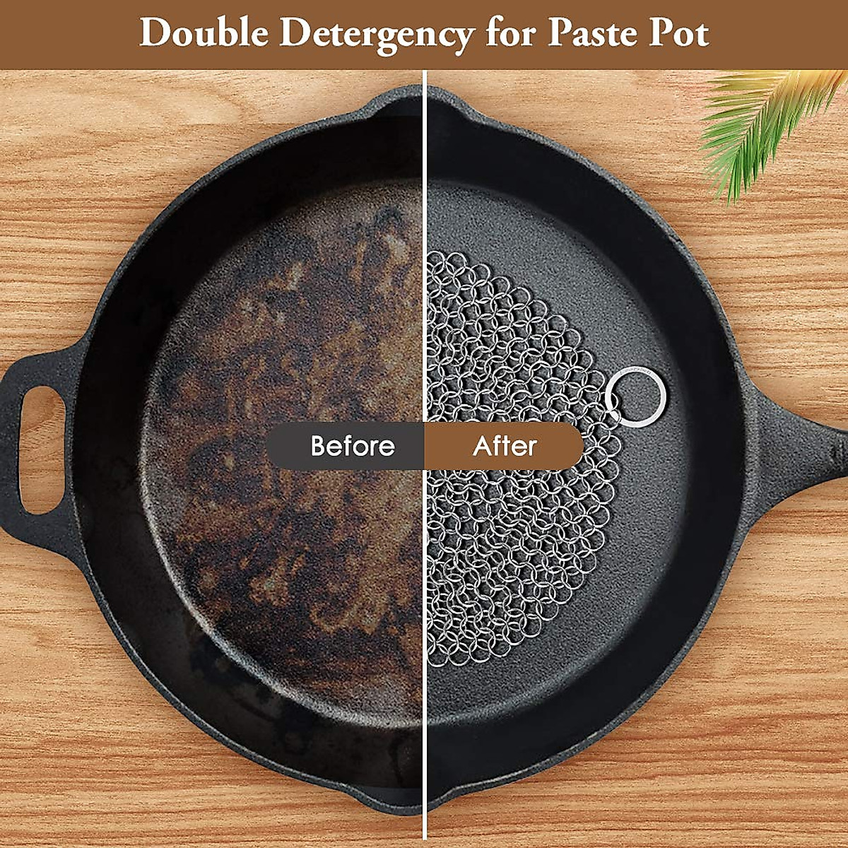 AMAGABELI GARDEN & HOME 7”x7” Cast Iron Cleaner 316 Stainless Steel Cast Iron Scrubber Chain Mail Scrubber Cast Iron for Pans Dutch Ovens Grills BG240